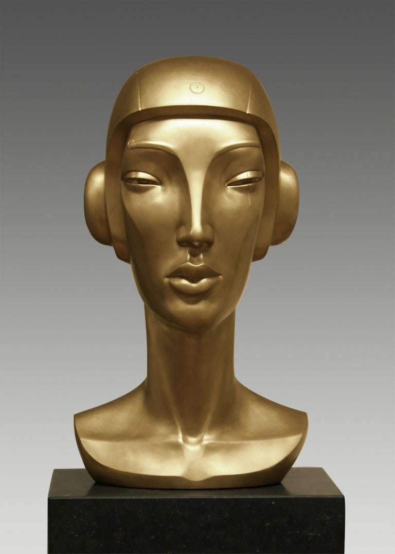 Erwin Meijer - Hybride Hybrid Bronze Sculpture Golden Head Contemporary For Sale at 1stDibs