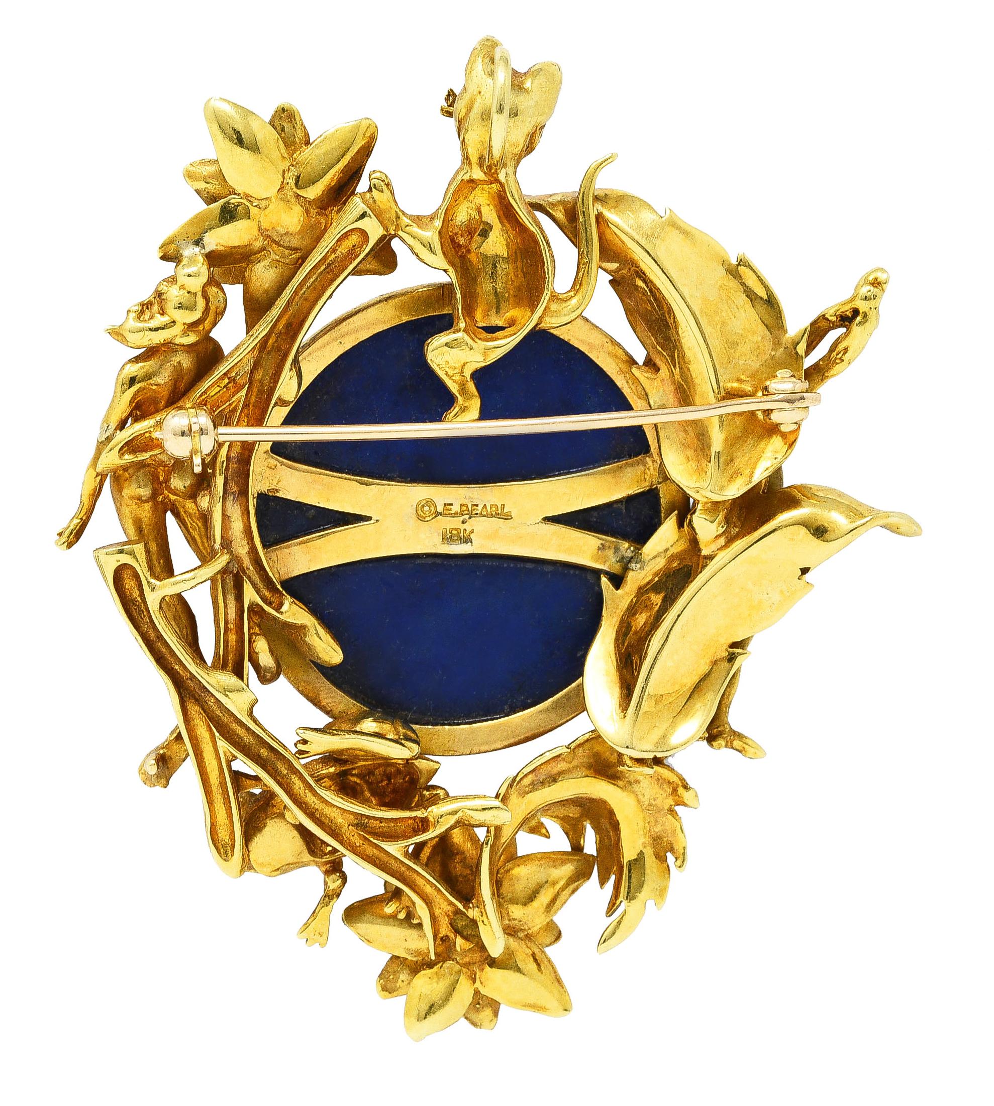 Erwin Pearl 1970's Lapis Lazuli Diamond 18 Karat Yellow Gold Ladies ...