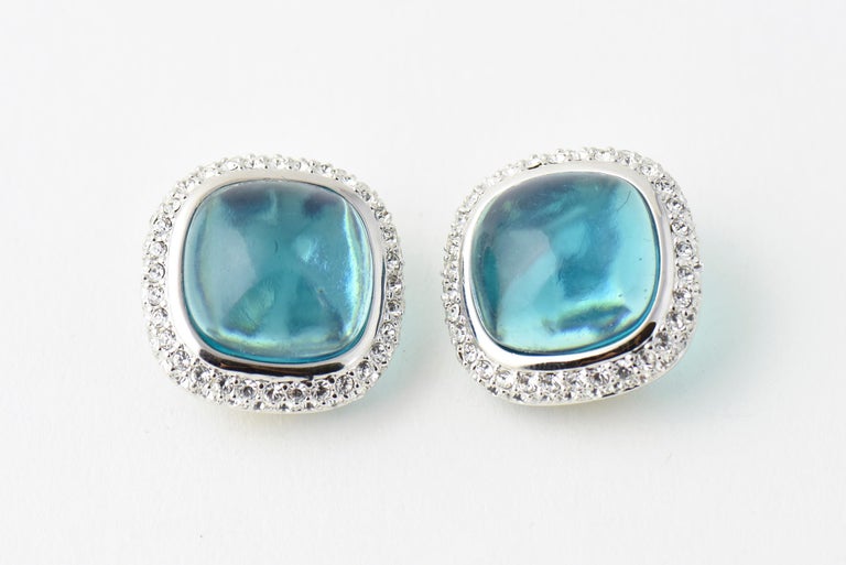 Erwin Pearl Costume Aqua Clip Earrings For Sale at 1stDibs