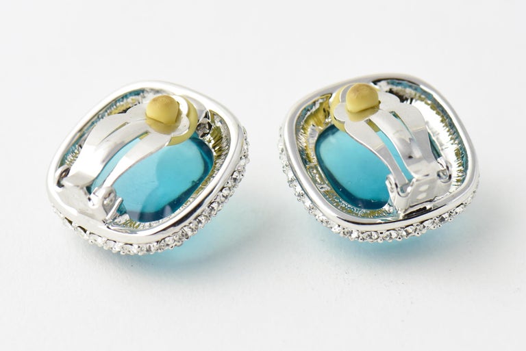 Erwin Pearl Costume Aqua Clip Earrings For Sale at 1stDibs