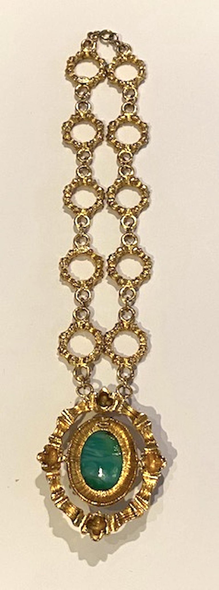 Erwin Pearl Gold and Carved Glass 1980s Pendant Necklace at 1stDibs