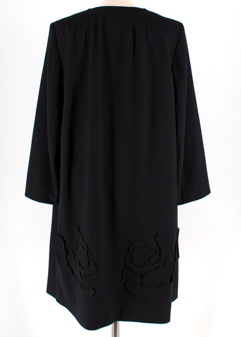 Escada Black Wool Blend Long Coat with Floral Embroidery - Size US 10 ...