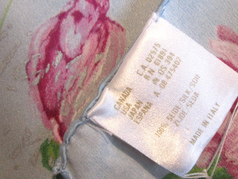 Escada Blue Pink Green Floral Scarf Made in Italy, Never Worn 1990s For ...