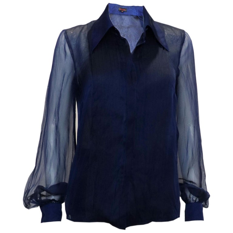 Escada Blue Silk Shirt For Sale at 1stDibs