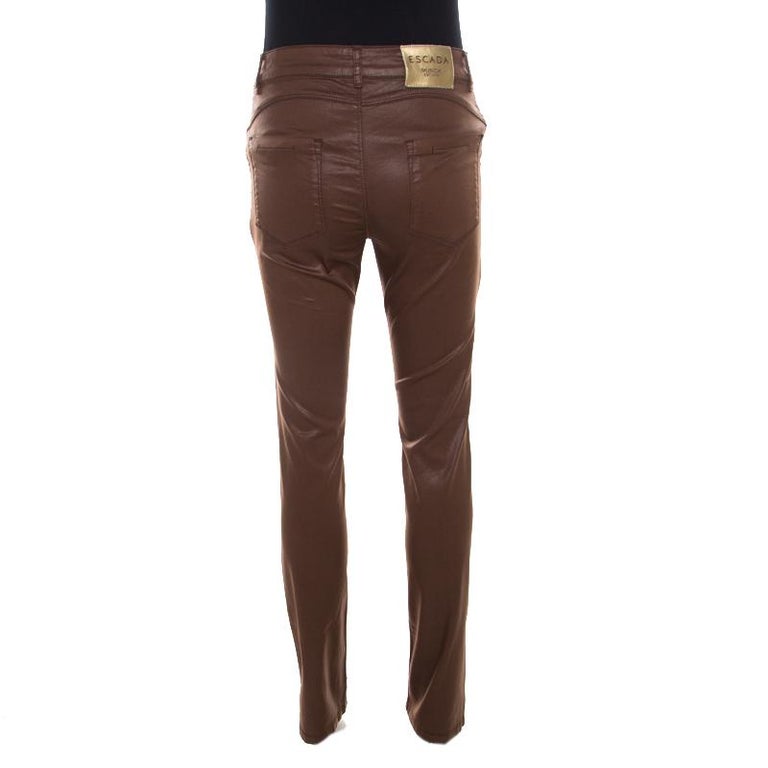 Escada Brown Coated Stretch Denim Straight Leg Jeans S at 1stDibs
