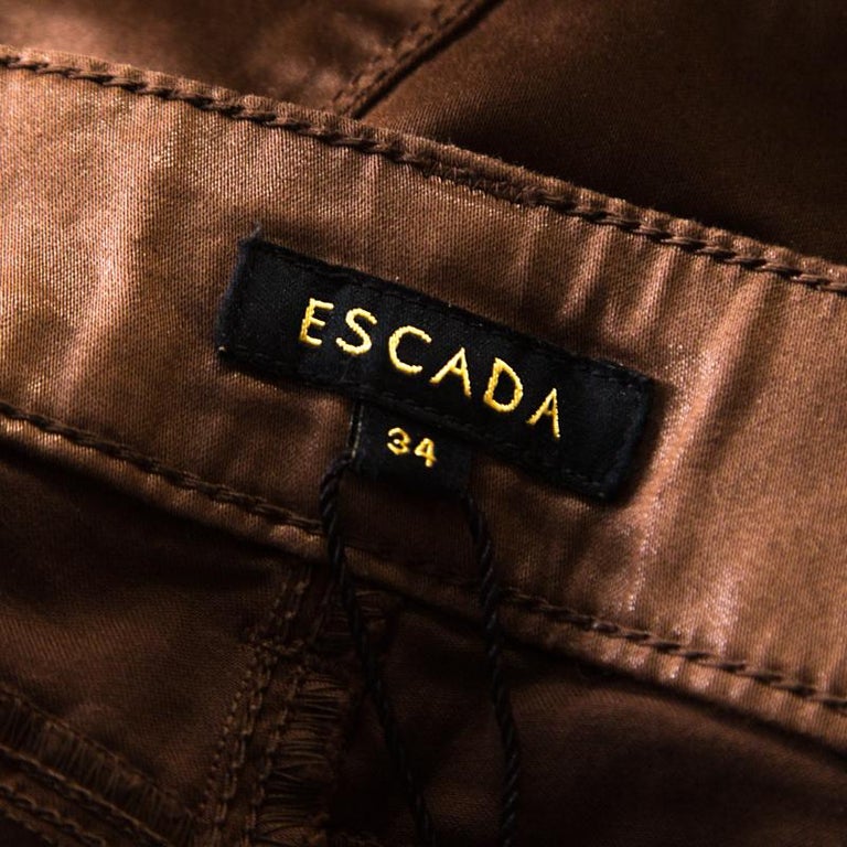 Escada Brown Coated Stretch Denim Straight Leg Jeans S at 1stDibs