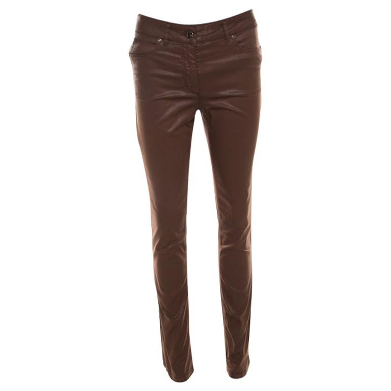 Escada Brown Coated Stretch Denim Straight Leg Jeans S at 1stDibs