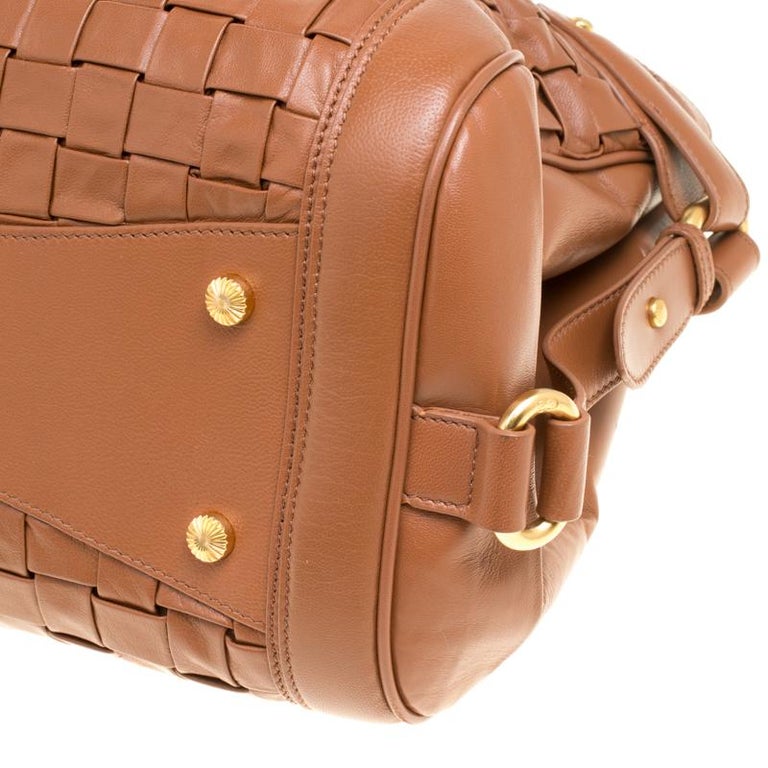 Escada Brown Woven Leather Horizontal Margaretha Tote For Sale at 1stDibs