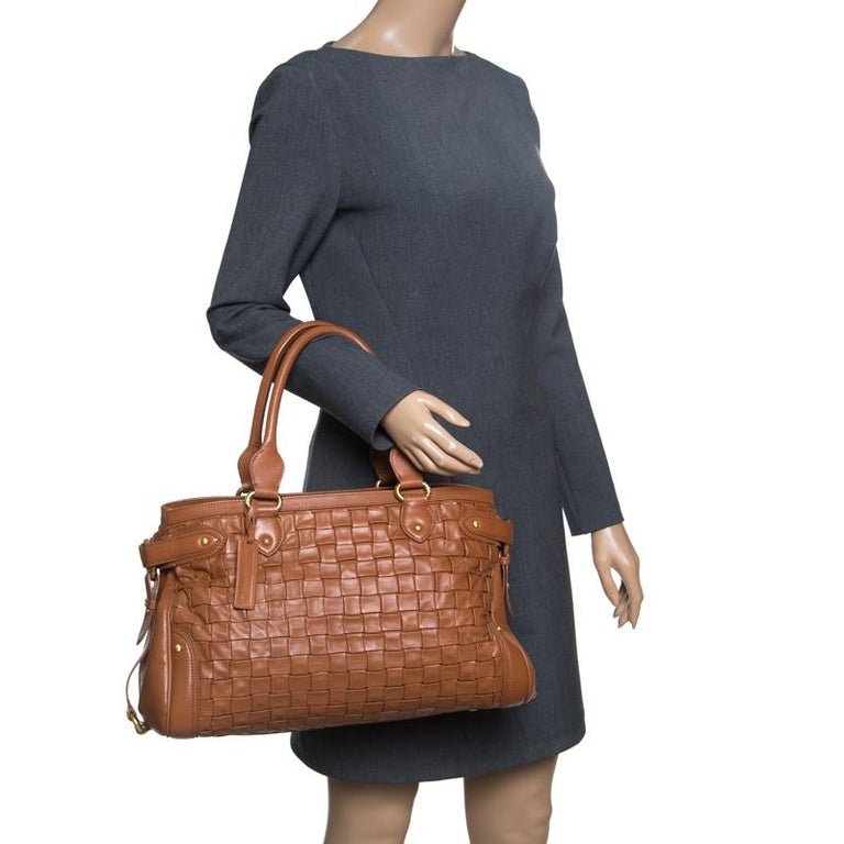 Escada Brown Woven Leather Horizontal Margaretha Tote at 1stDibs