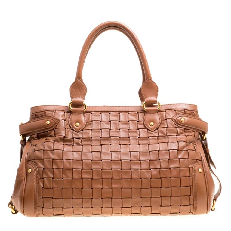 Escada Brown Woven Leather Horizontal Margaretha Tote at 1stDibs