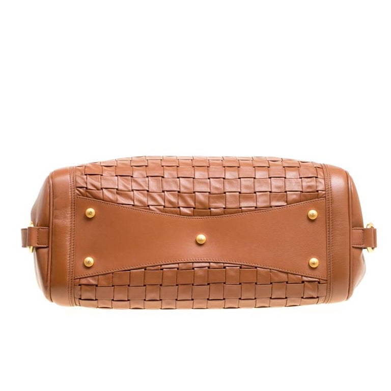 Escada Brown Woven Leather Horizontal Margaretha Tote at 1stDibs