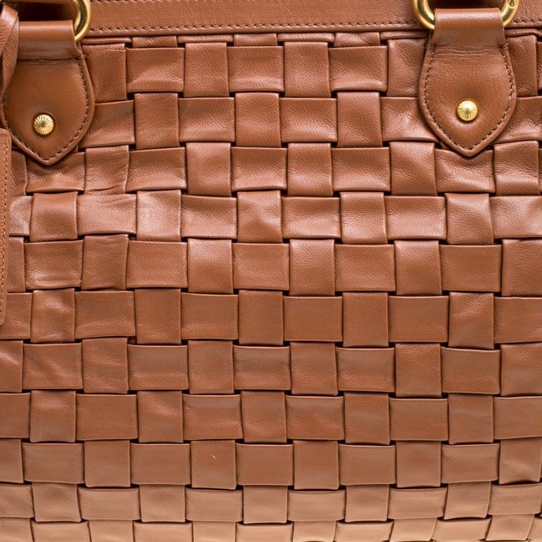Escada Brown Woven Leather Horizontal Margaretha Tote at 1stDibs