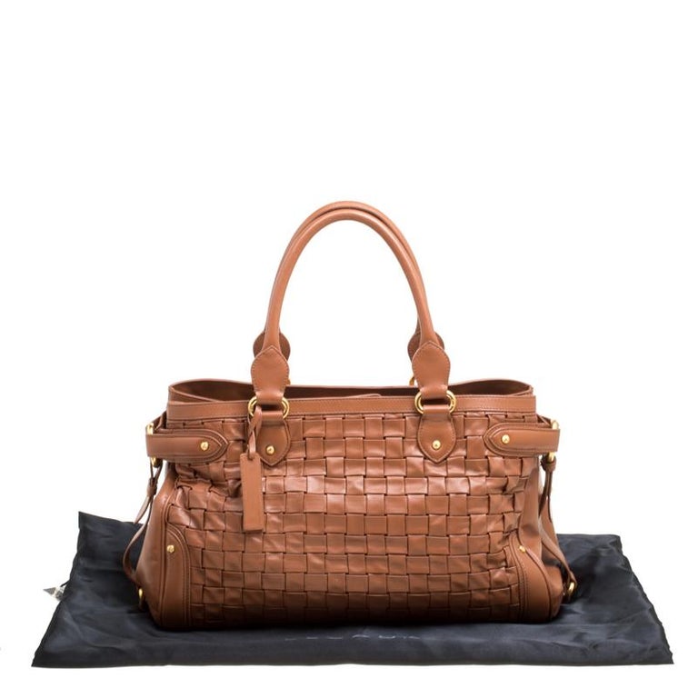 Escada Brown Woven Leather Horizontal Margaretha Tote For Sale at 1stDibs
