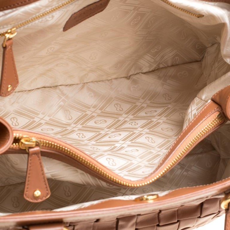 Escada Brown Woven Leather Horizontal Margaretha Tote at 1stDibs