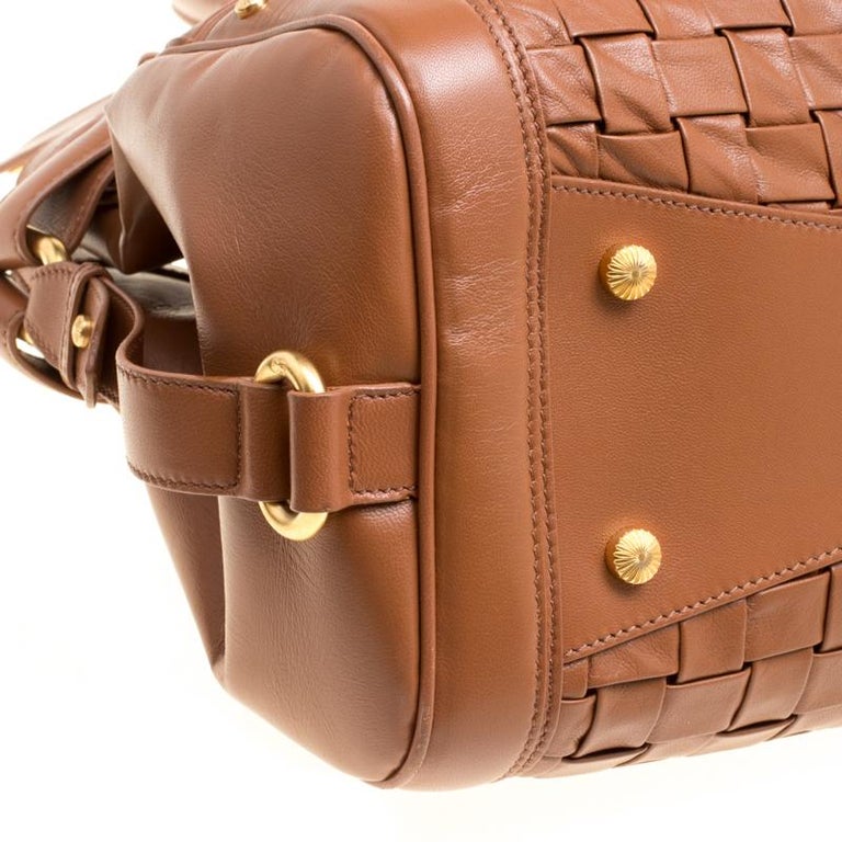 Escada Brown Woven Leather Horizontal Margaretha Tote For Sale at 1stDibs