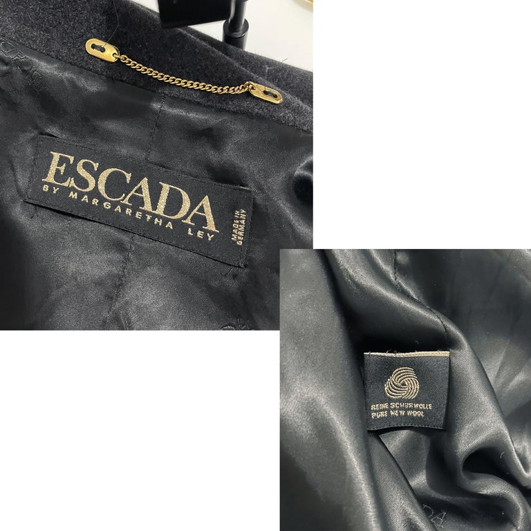 Escada Coat Double Breasted Charcoal Gray Pure New Wool Trench Style ...