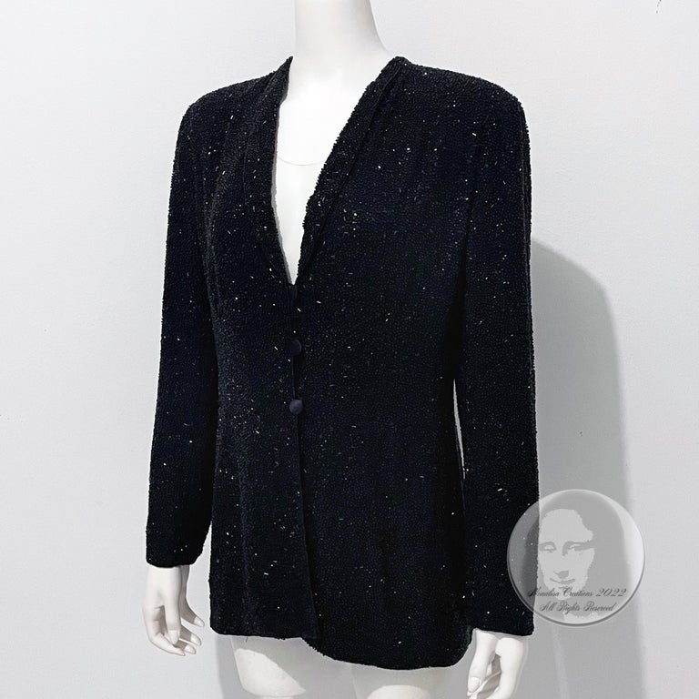 Escada Couture Jacket Beaded Evening Cocktail Black Silk Embellished ...