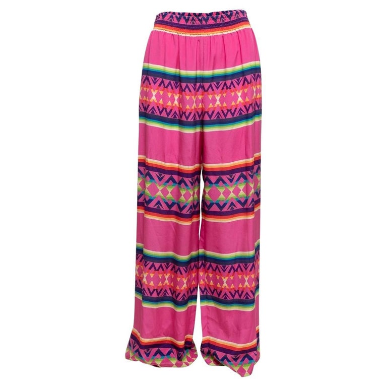 Escada Fuchsia and Multicolor Silk Geometric Print Pants For Sale at ...