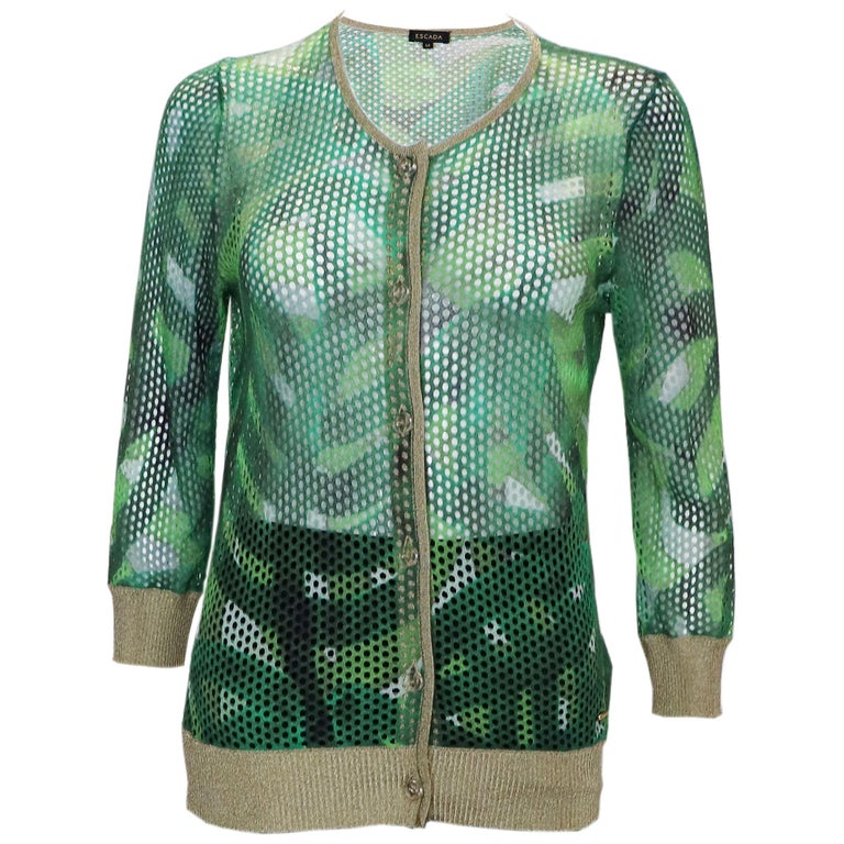 Escada Green and Gold Cardigan For Sale at 1stDibs