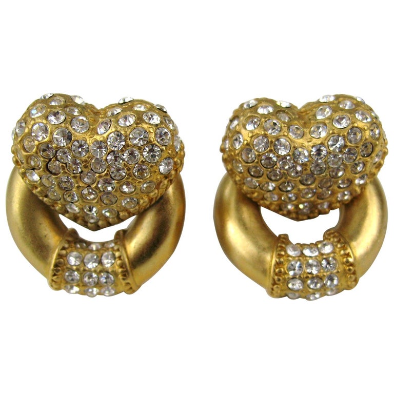Escada Heart Crystal Pave Earrings New, Never Worn 1990s For Sale at ...