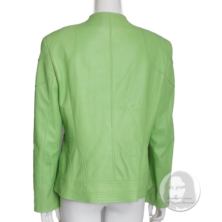 Escada Leather Jacket Soft Lime Green Lambskin Zip Front Vintage 90s ...