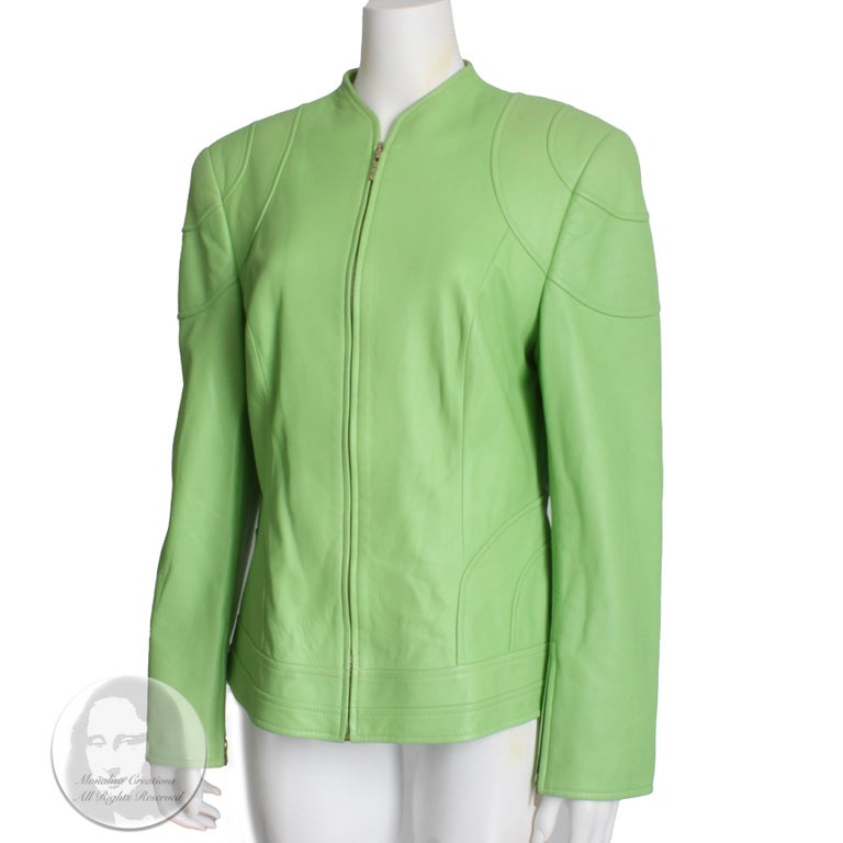 Escada Leather Jacket Soft Lime Green Lambskin Zip Front Vintage 90s ...