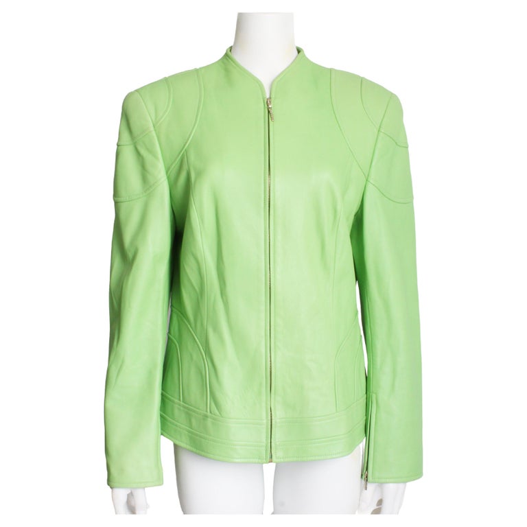 Escada Leather Jacket Soft Lime Green Lambskin Zip Front Vintage 90s ...