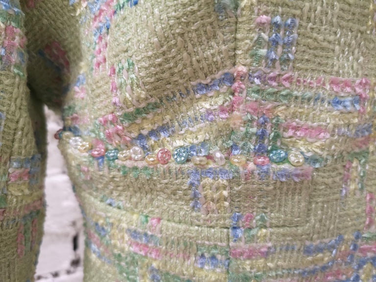 Escada light green wool cotton beads jacket For Sale at 1stDibs