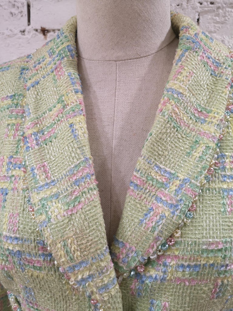 Escada light green wool cotton beads jacket For Sale at 1stDibs