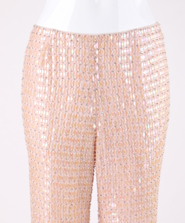 ESCADA Light Pink Silk Bead and Sequin Embellished Shimmer Wide Leg ...
