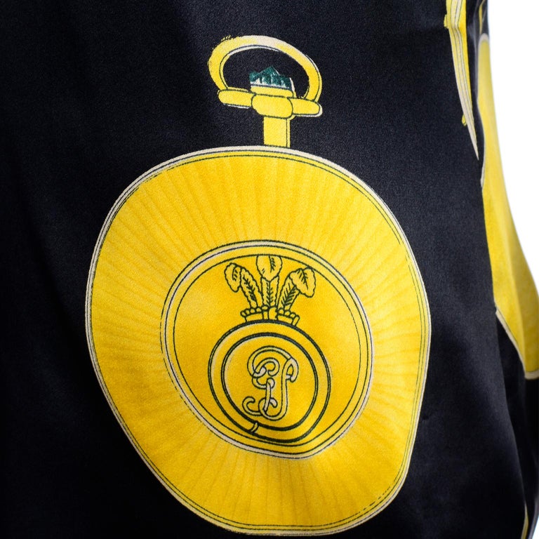 Escada Margaretha Ley Vintage Deadstock Clock Print Silk Blouse w ...