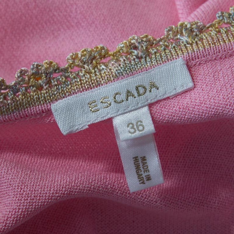 Escada Pink Knit Sequined Lace Trim Button Front Cardigan M at 1stDibs
