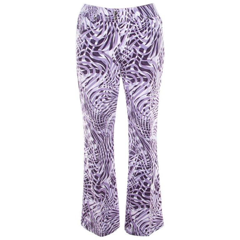 Escada Purple Abstract Print Cotton Flared Trousers M For Sale at 1stDibs