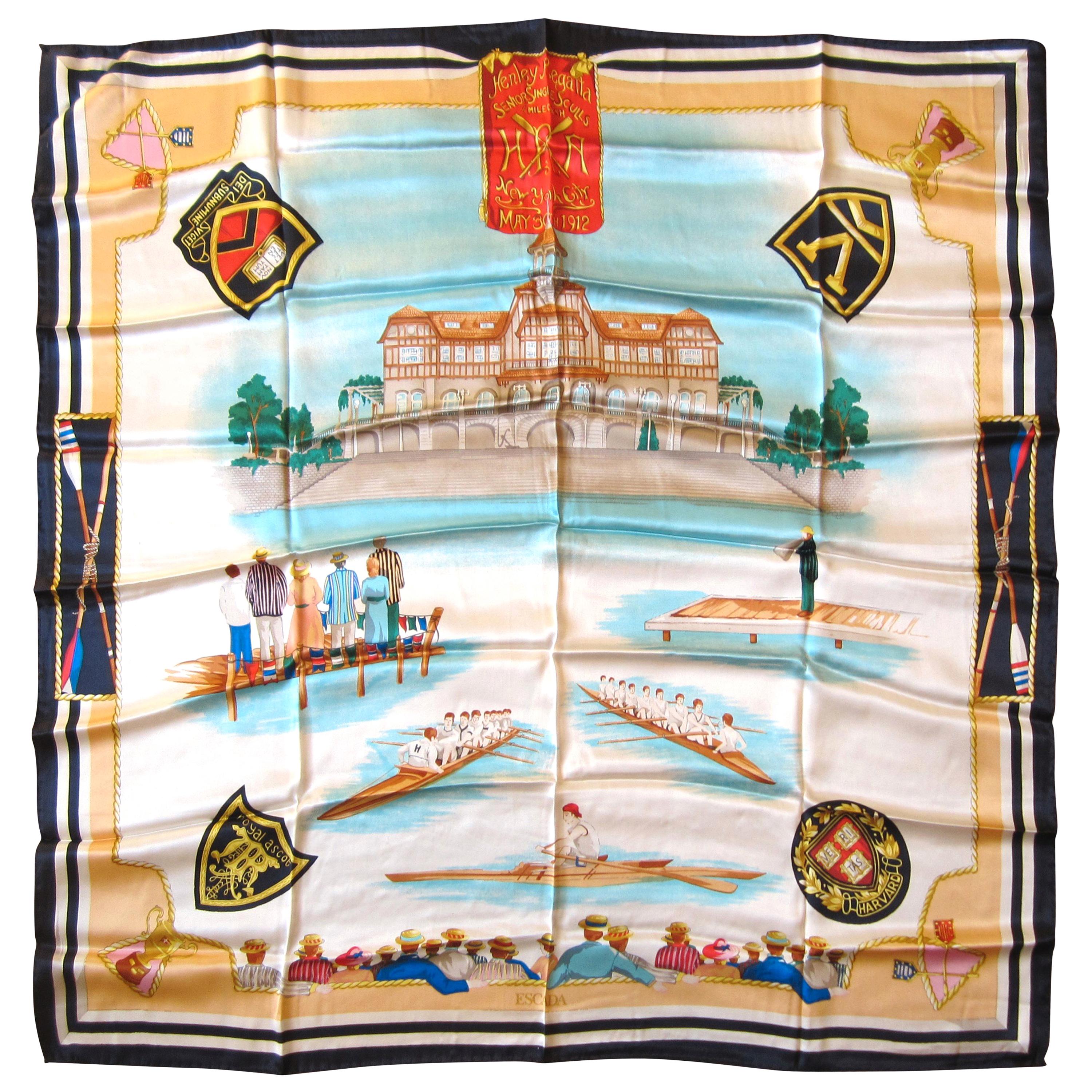 Escada Silk Scarf Harvard Rowing team Made in Italy, Never Worn - 1990s ...
