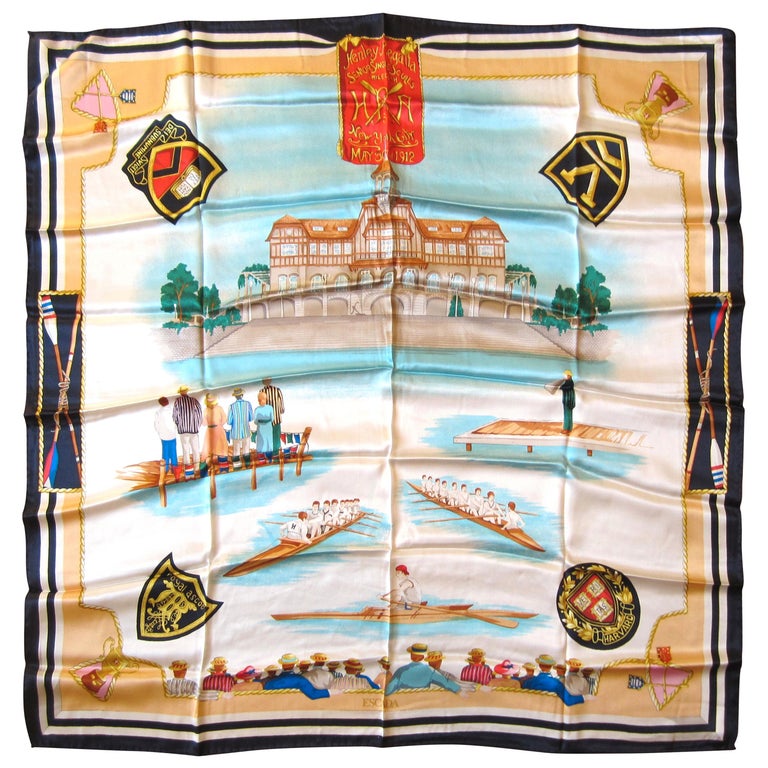 Escada Silk Scarf Harvard Rowing team Made in Italy, Never Worn - 1990s ...
