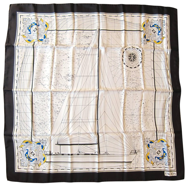Escada Silk Scarf "Sailboat Sailing away" Made in Italy 1990s New ...