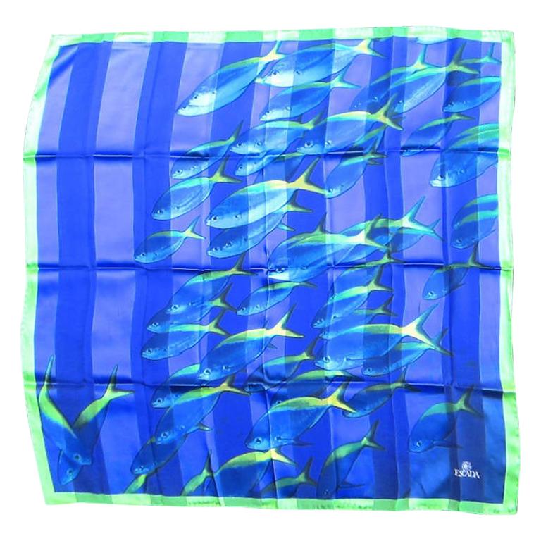 Escada Silk Scarf Underwater Fish Made in Italy, Never Worn 1990s For ...