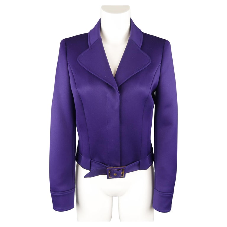 ESCADA Size 4 Purple Cropped Pointed Lapel Belted Jacket For Sale at ...