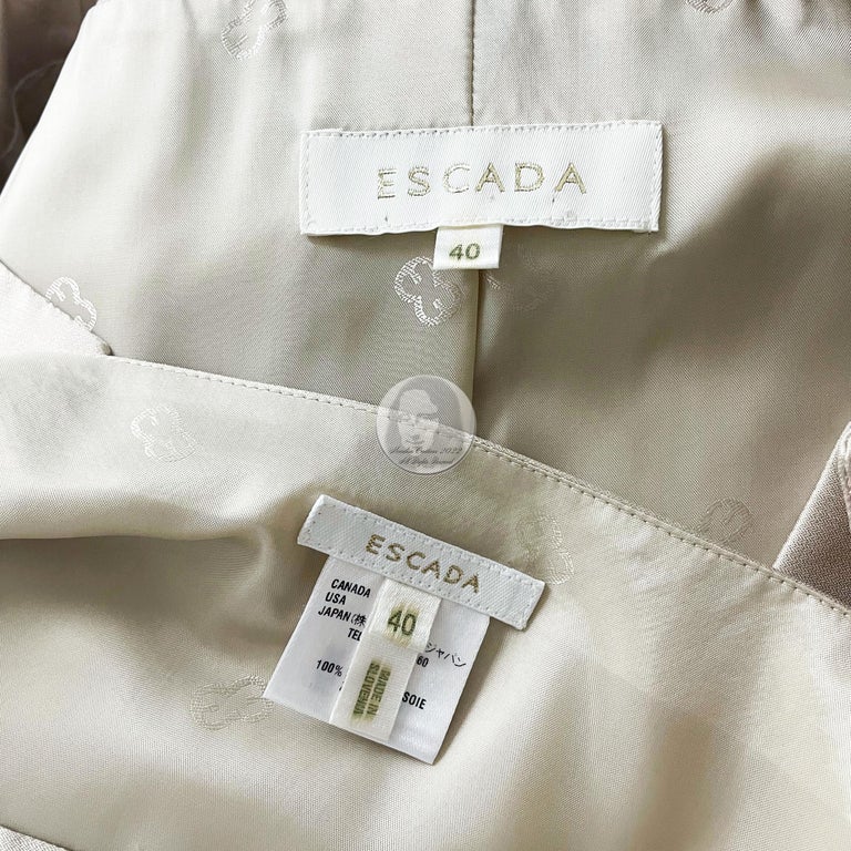 Escada Suit Jacket and Skirt 2pc Dupioni Silk with Floral Rhinestone Applique 40 For Sale at 1stDibs