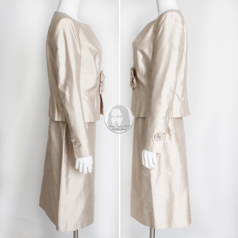 Escada Suit Jacket and Skirt 2pc Dupioni Silk with Floral Rhinestone ...