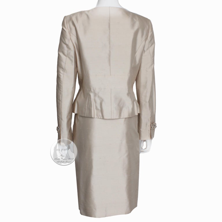 Escada Suit Jacket and Skirt 2pc Dupioni Silk with Floral Rhinestone ...