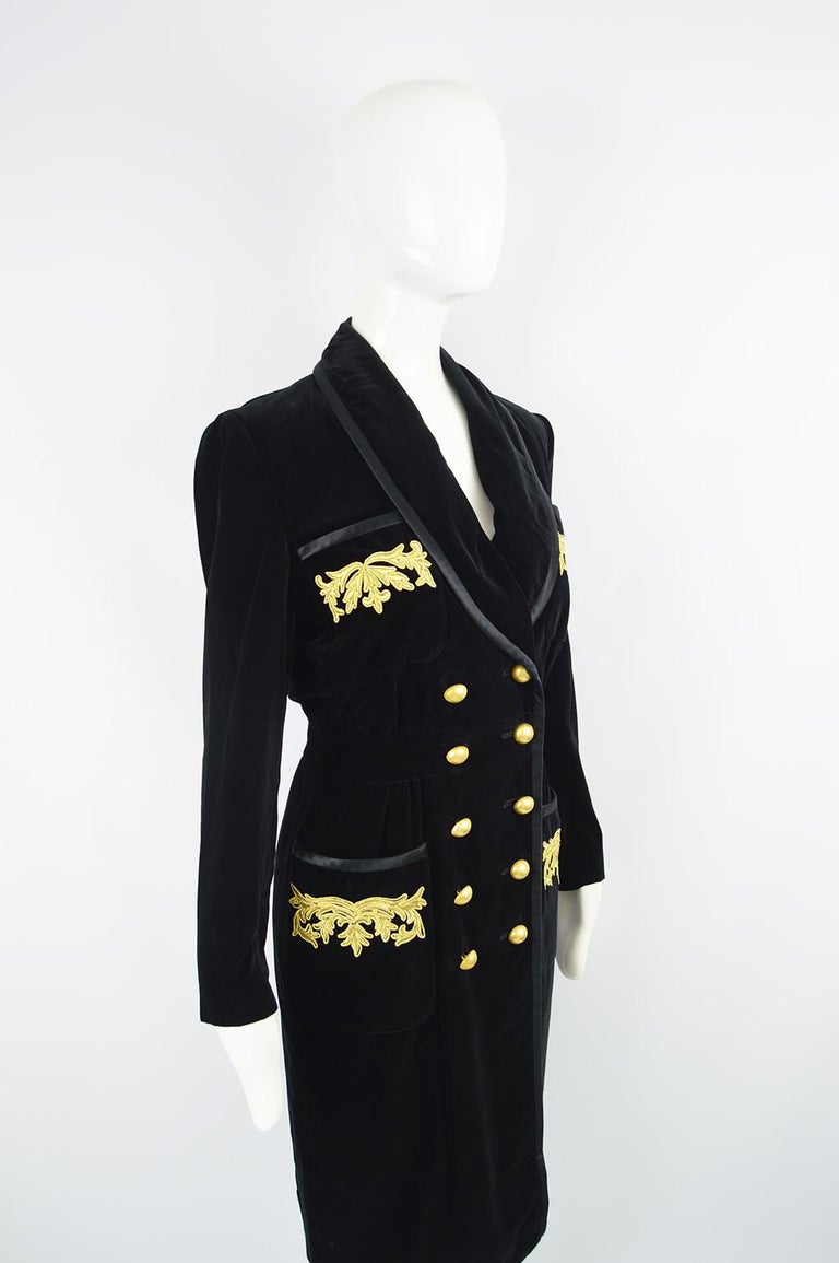 Escada Vintage 1980s Black Velvet Gold Lamé Embroidered Evening Dress ...