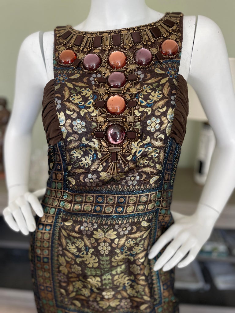 Escada Vintage Black Metallic Dress with Gobsmacking Glass Jewel Collar For Sale at 1stDibs