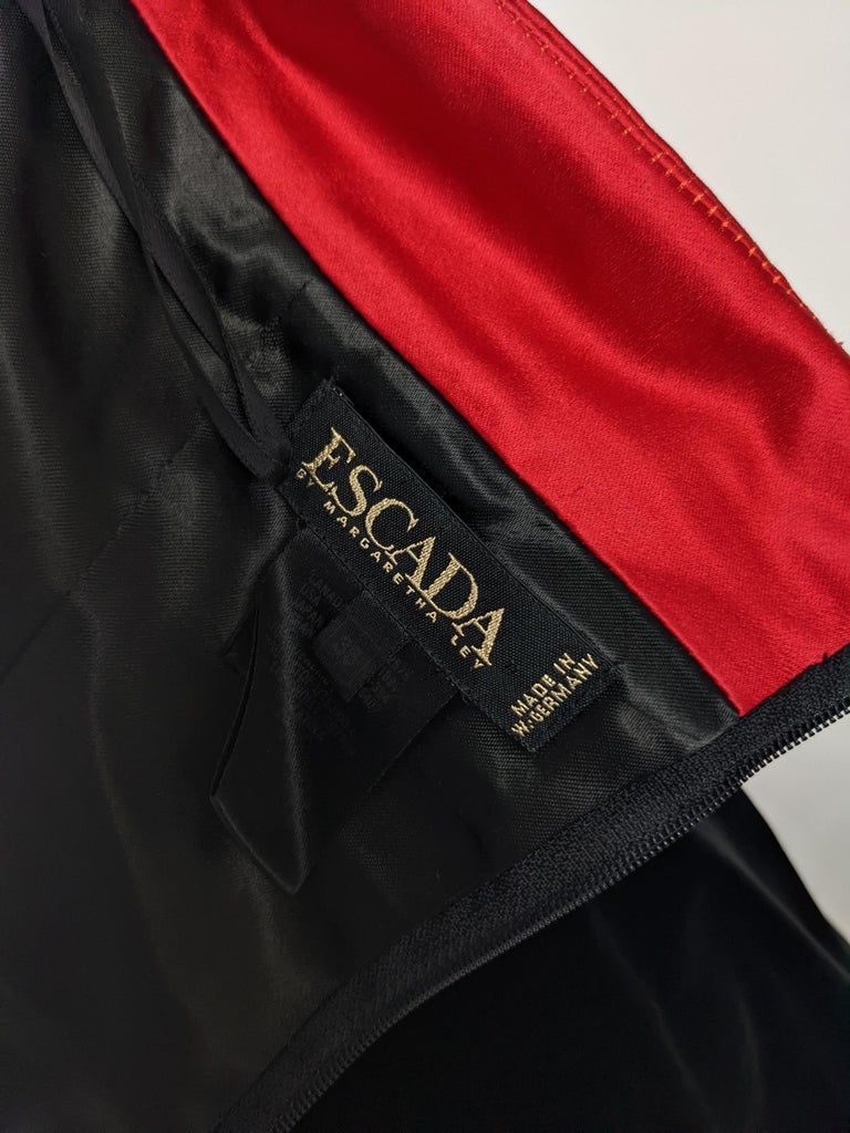 Escada Vintage Black Velvet 80s and Red Trim Party Evening Dress, 1980s ...