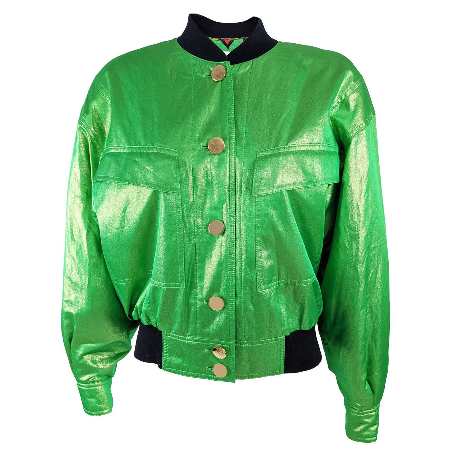 Escada Vintage Green and Gold Silk Lamé Womens Bomber Jacket, 1980s For ...