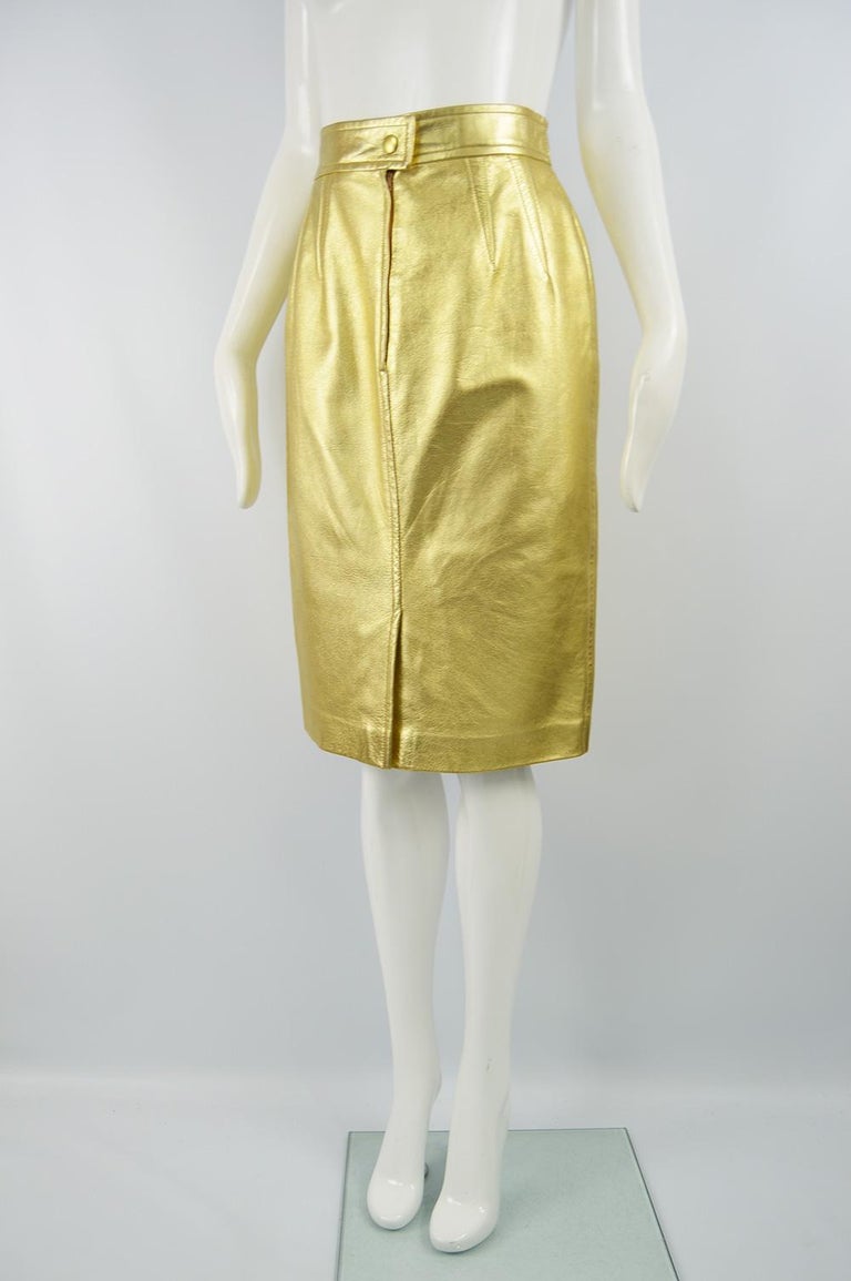 Escada Vintage Metallic Gold Leather Skirt, 1990s For Sale at 1stDibs