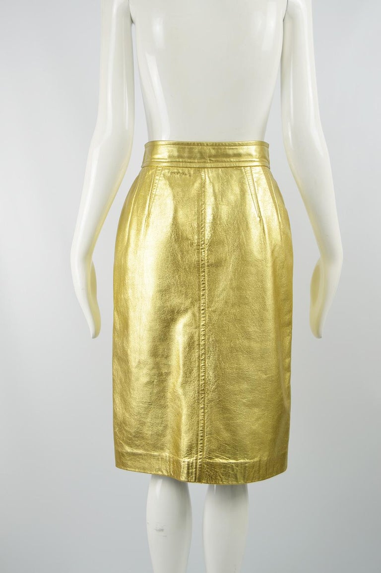 Escada Vintage Metallic Gold Leather Skirt, 1990s For Sale at 1stDibs