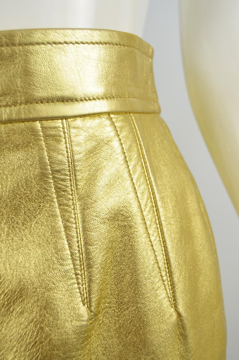 Escada Vintage Metallic Gold Leather Skirt, 1990s For Sale at 1stDibs