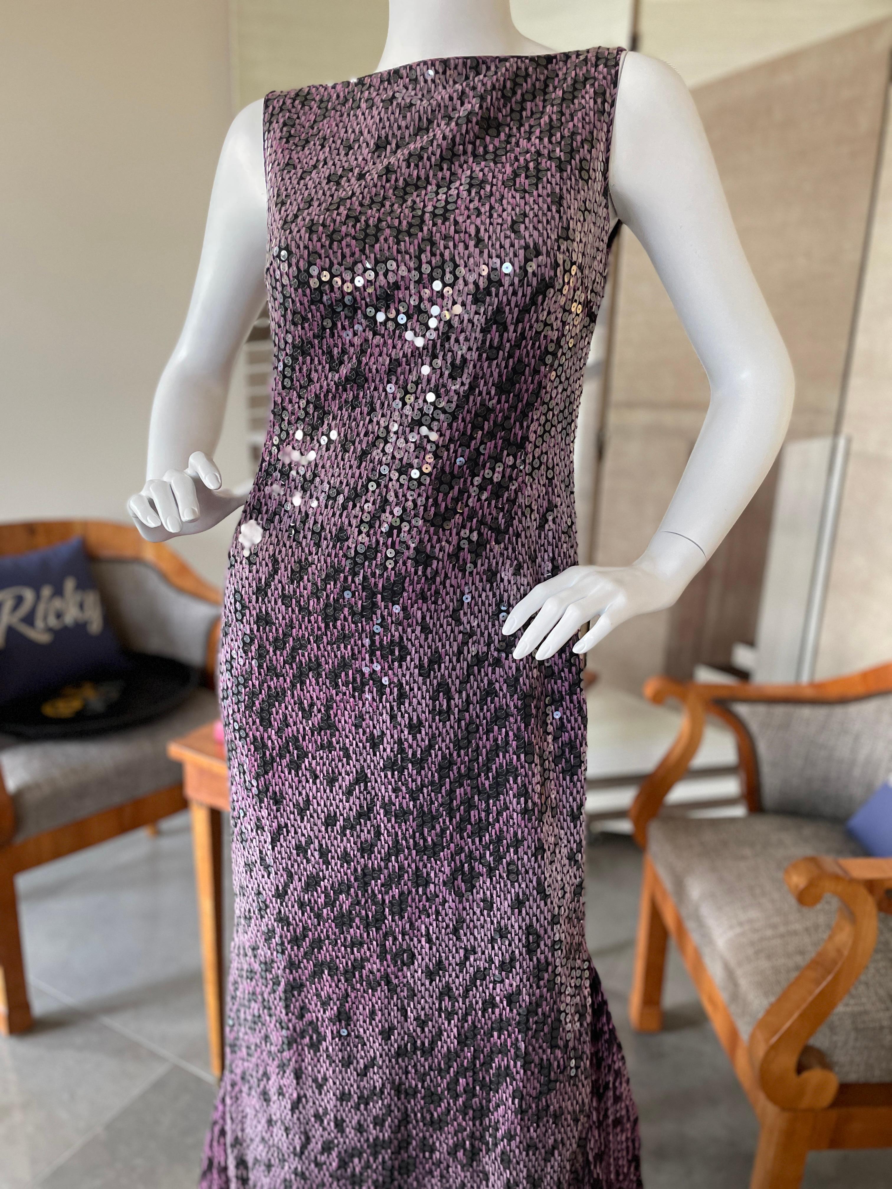 Escada Vintage Purple Sequin Leopard Print Evening Dress with Lace Up ...