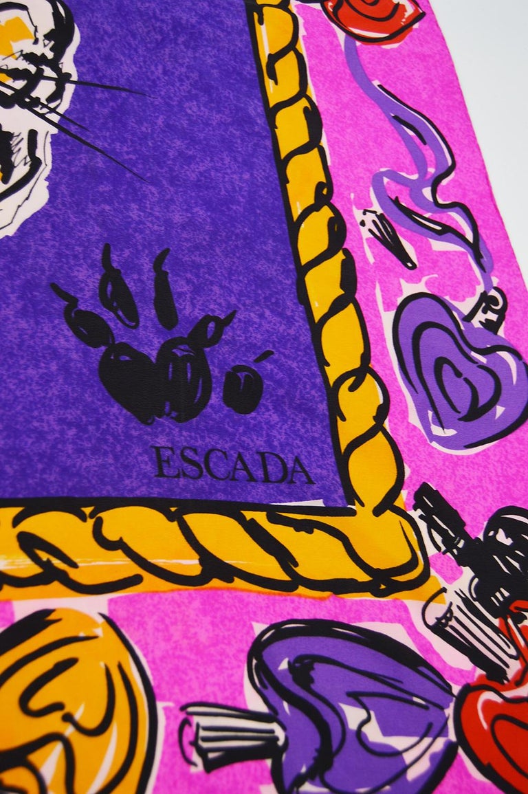 Escada Vintage Shocking Pink and Purple Tiger Perfume Print Foulard ...